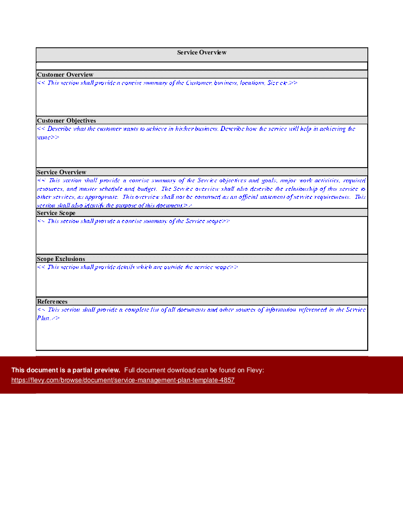 Service Management Plan Template Excel XLS