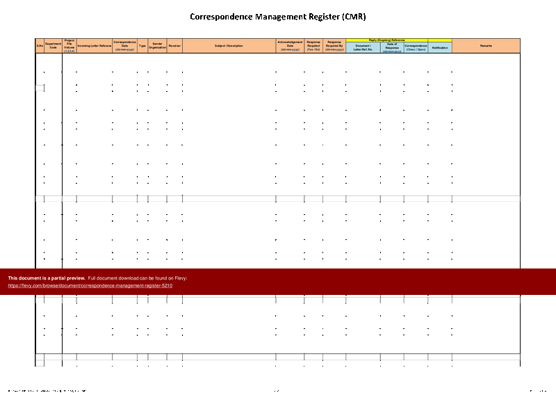 Correspondence Management Register Template Excel XLS