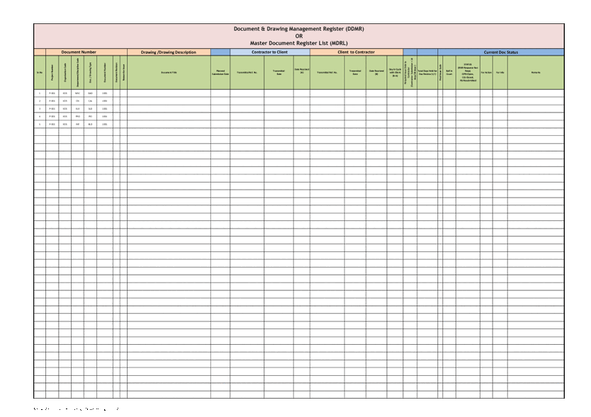 Documents & Drawings Management Register (DDMR) Template Excel XLS