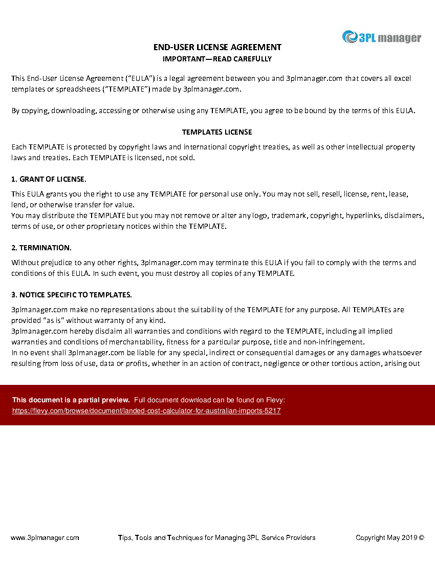 Landed Cost Calculator for Australian Imports Template Excel XLS