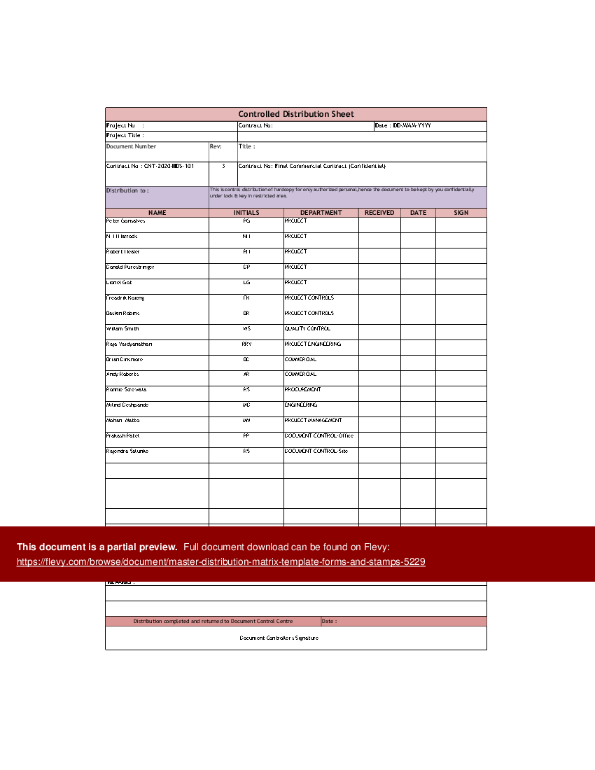 Master Distribution Matrix Template Forms Stamps Excel Workbook XLS Flevy
