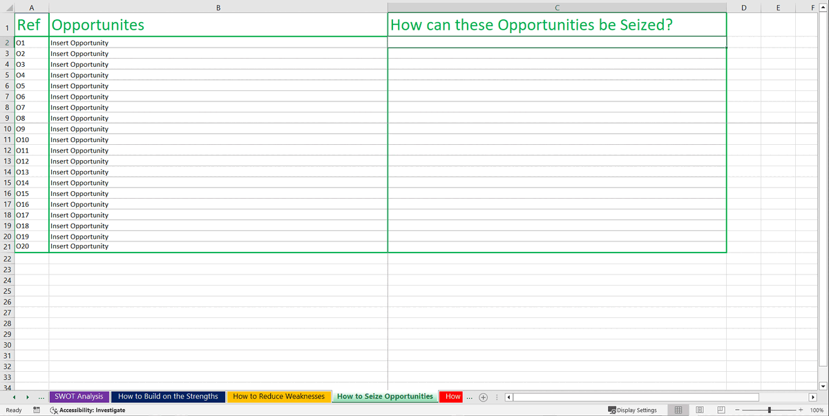 SWOT Analysis+ Template Excel XLS