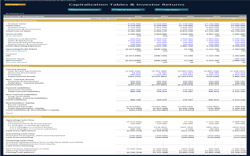 Cap Tables & Investor Returns Model Template Excel XLS