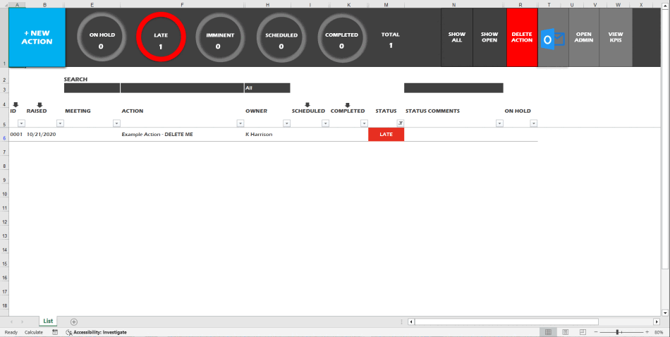 Excel Template Action Task Tracker Template Excel Template XLSM