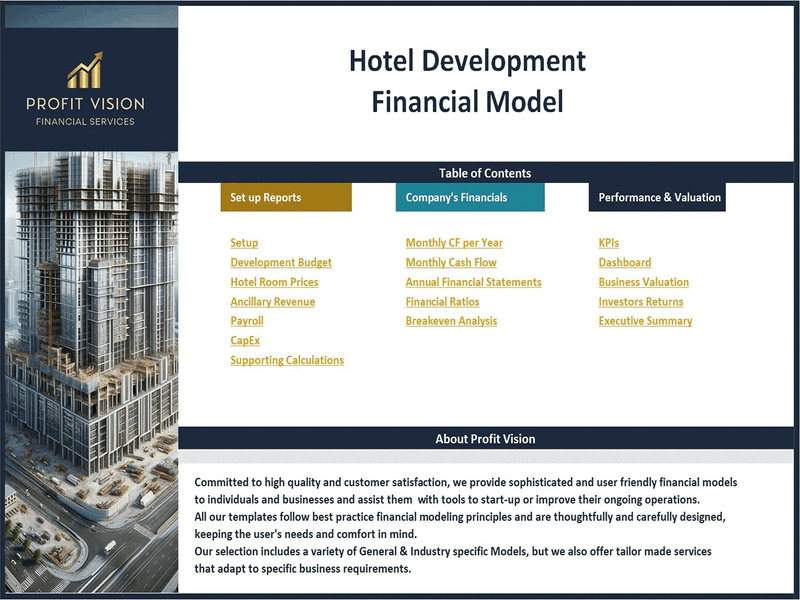 Hotel Development Financial Model Template Excel XLS