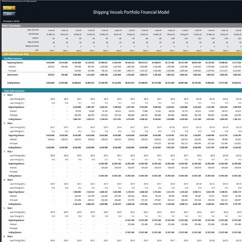 Shipping Vessels Portfolio Financial Model Template Excel XLS