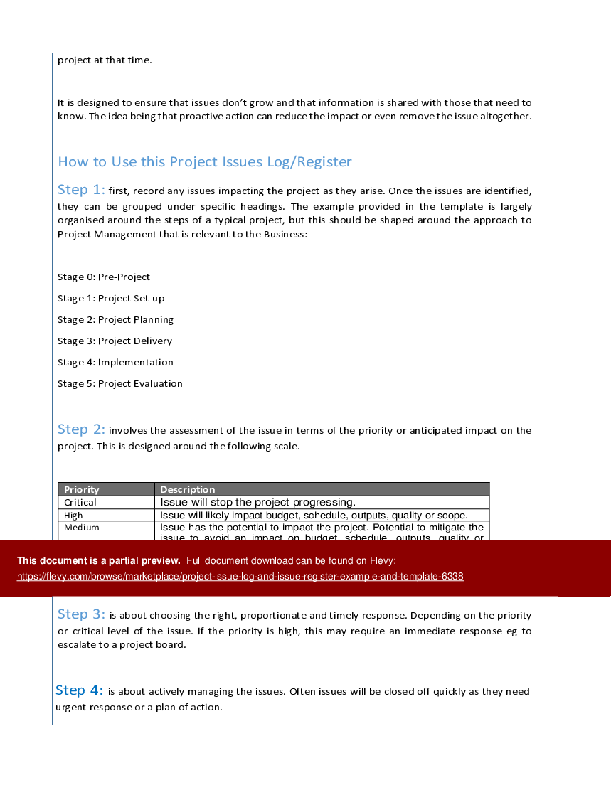 Excel Template Project Issue Log And Issue Register Example And