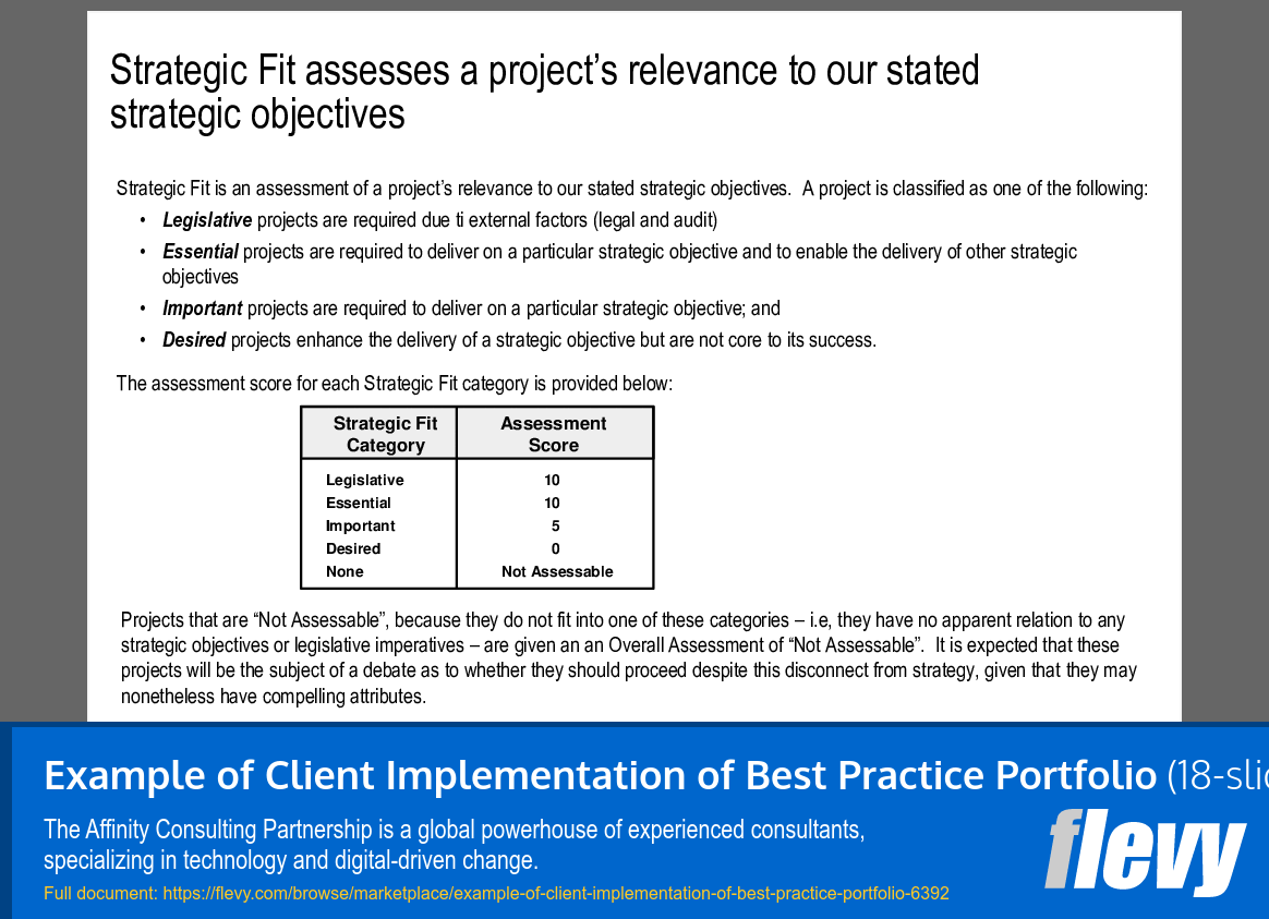 Example of Client Implementation of Best Practice Portfolio PPT