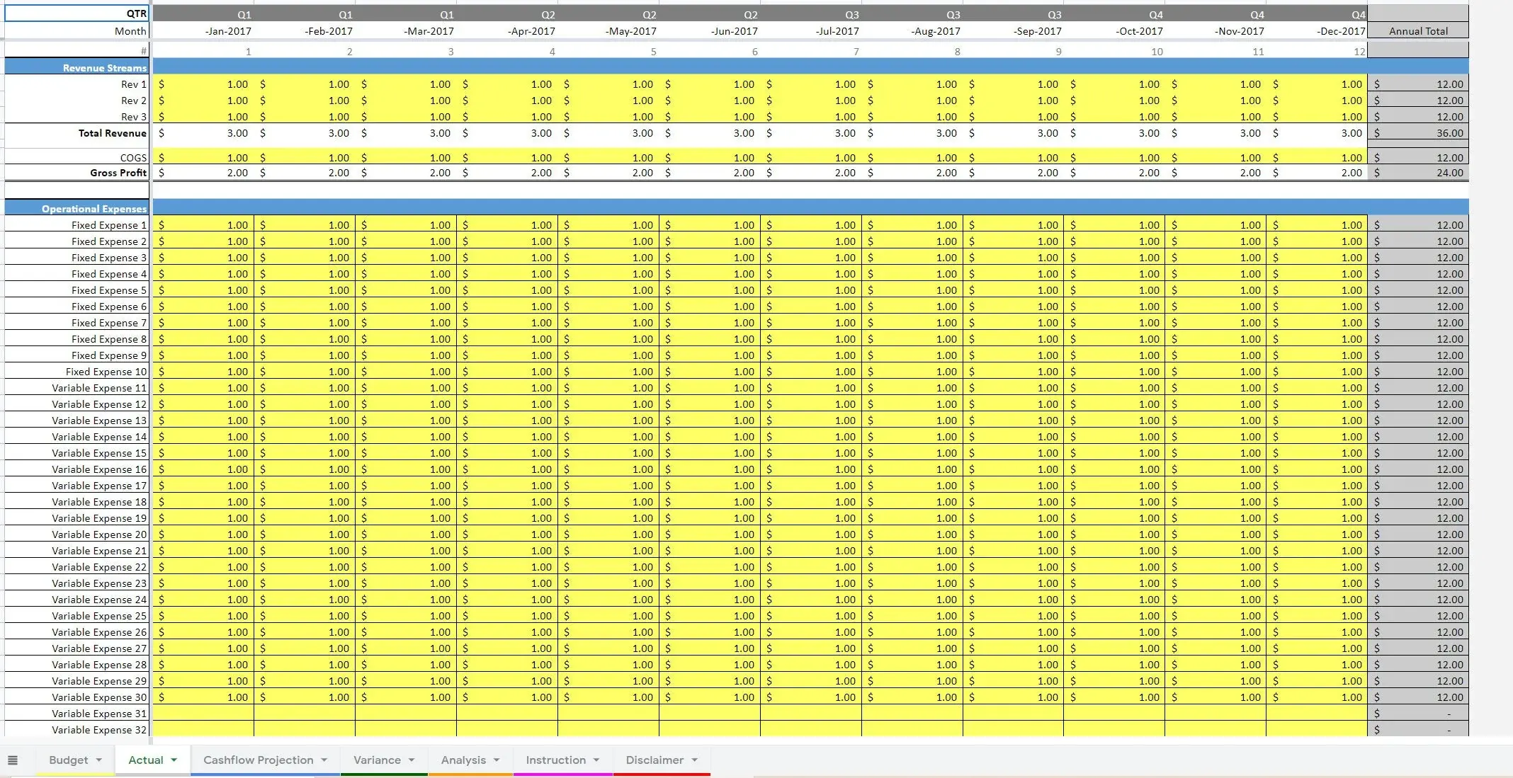 Budget vs. Actual: Variance by Line Item (Includes Cash Flow) Template ...