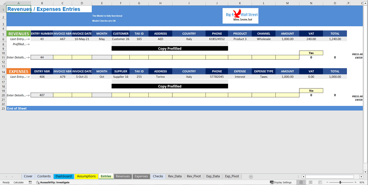 Dashboard Actuals P&L Model Template Excel XLS