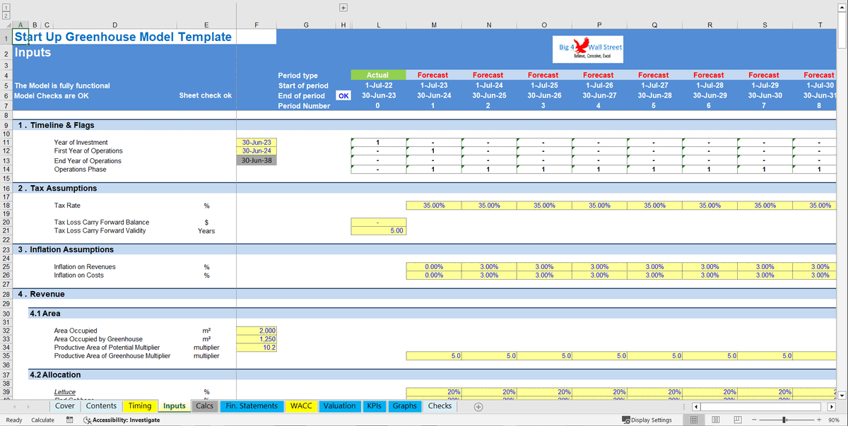 Greenhouse Start Up Model Template in Excel Excel XLS