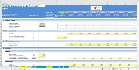 Greenhouse Start Up Model Template in Excel Excel XLS
