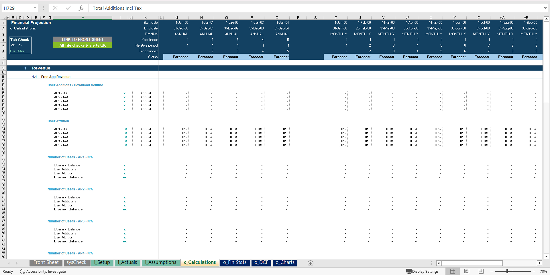 Web/Mobile App Financial Projection 3-Statement Model Template Excel XLS