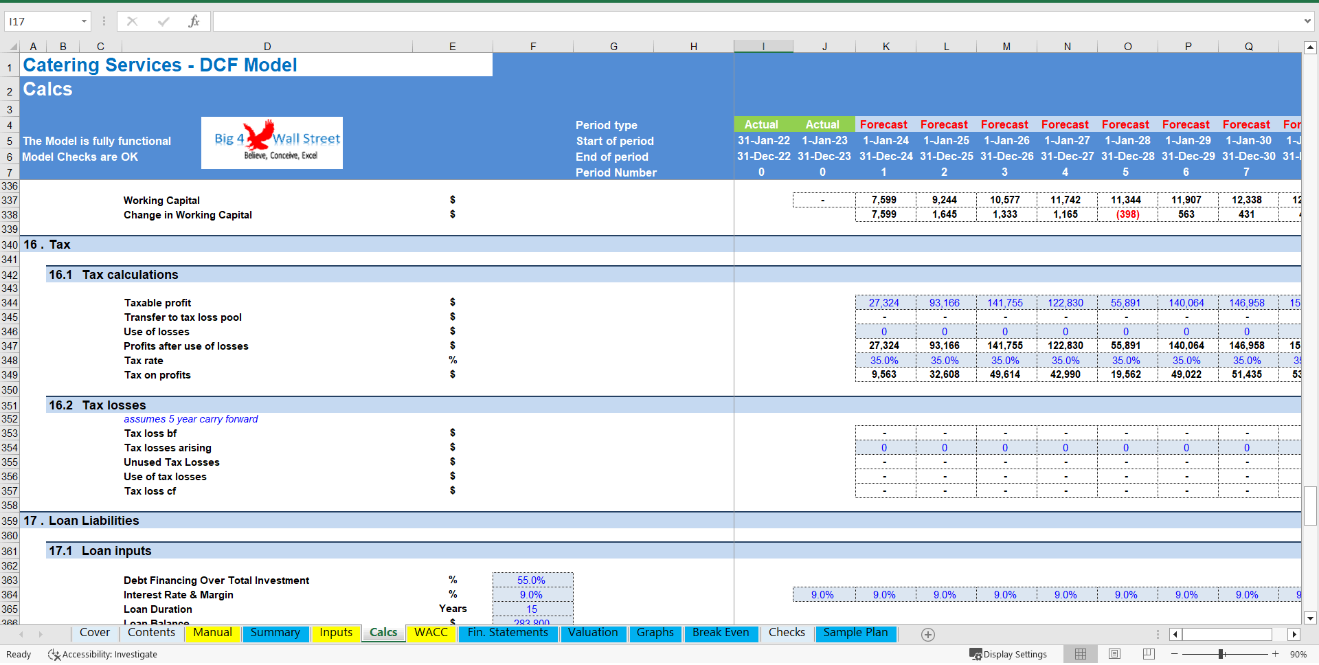 Catering Services Financial Model (10+ Year DCF & Valuation) Template Excel XLS