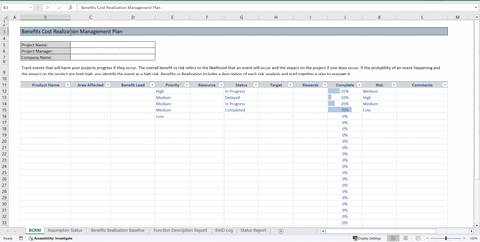 Benefits Cost Realization Management Plan Template Excel XLS
