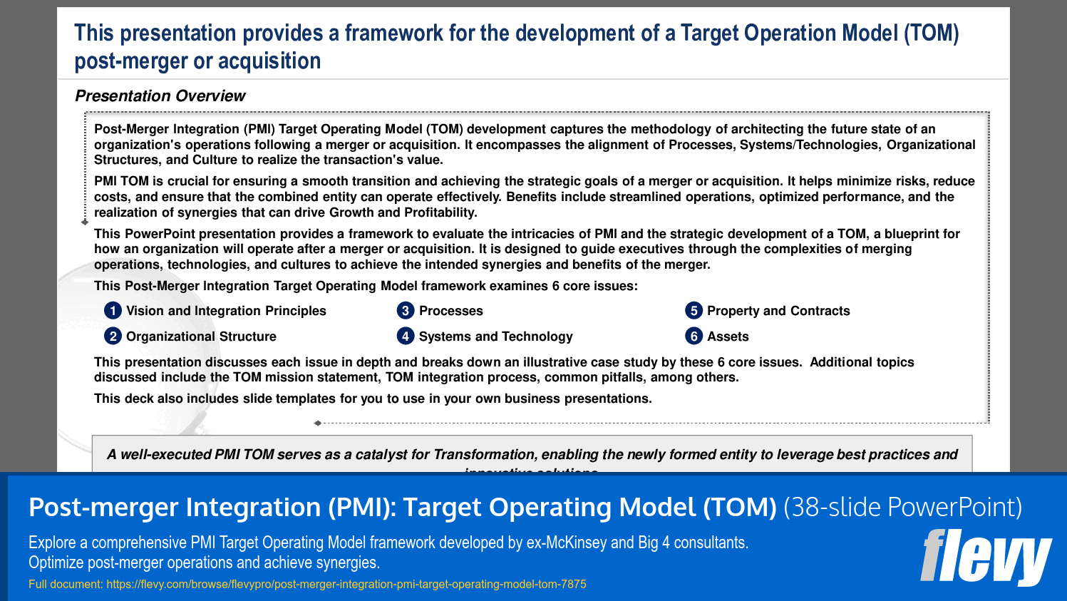 Post-merger Integration (PMI): Target Operating Model (TOM) PPT