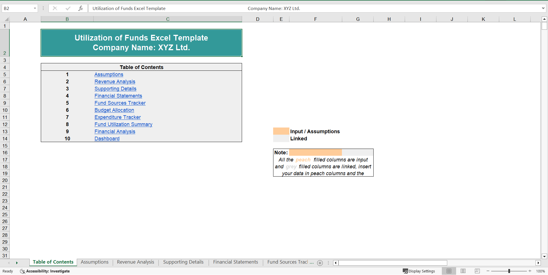 Utilization of Funds Excel Template Excel XLS