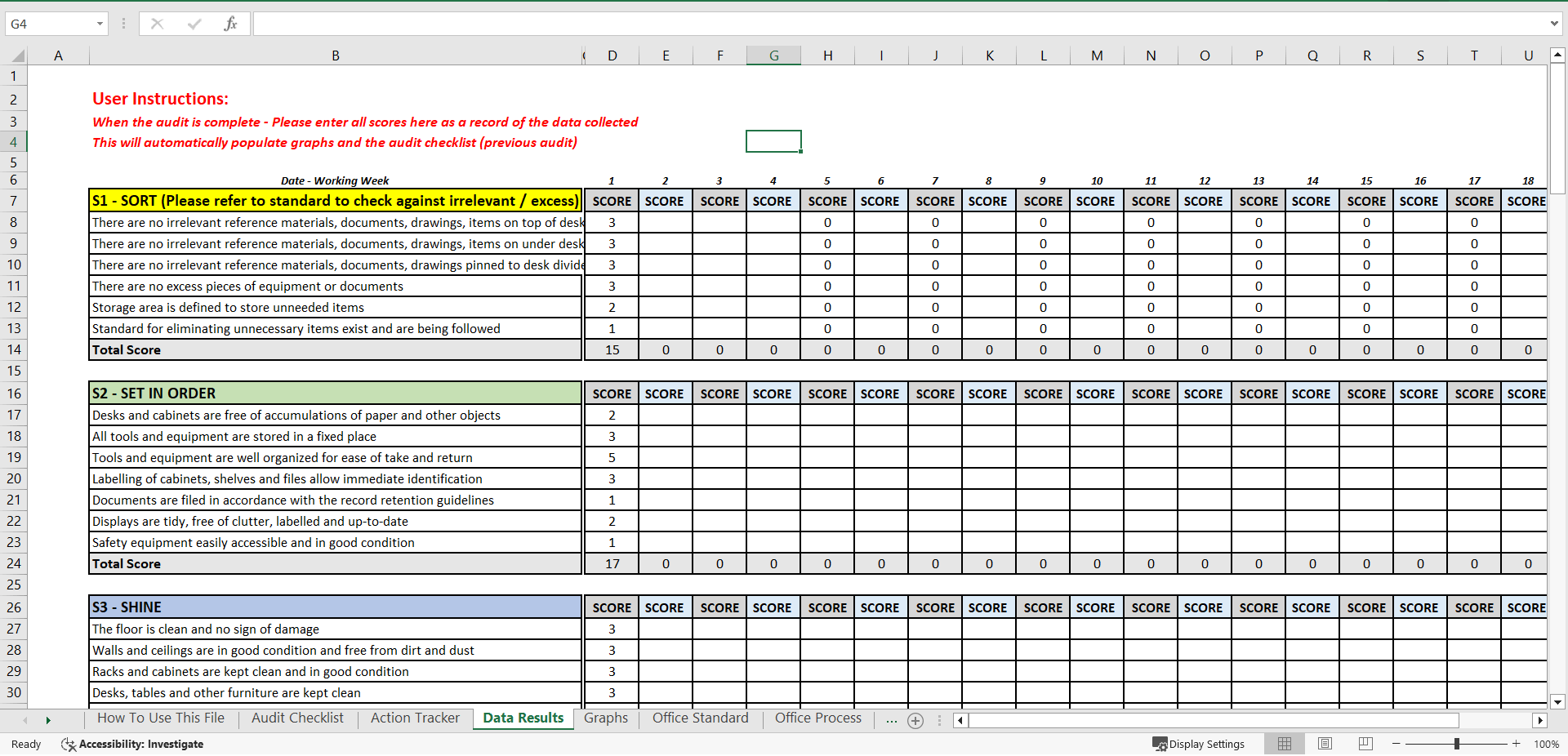 Office 5S Audit Checklist Template Excel XLS