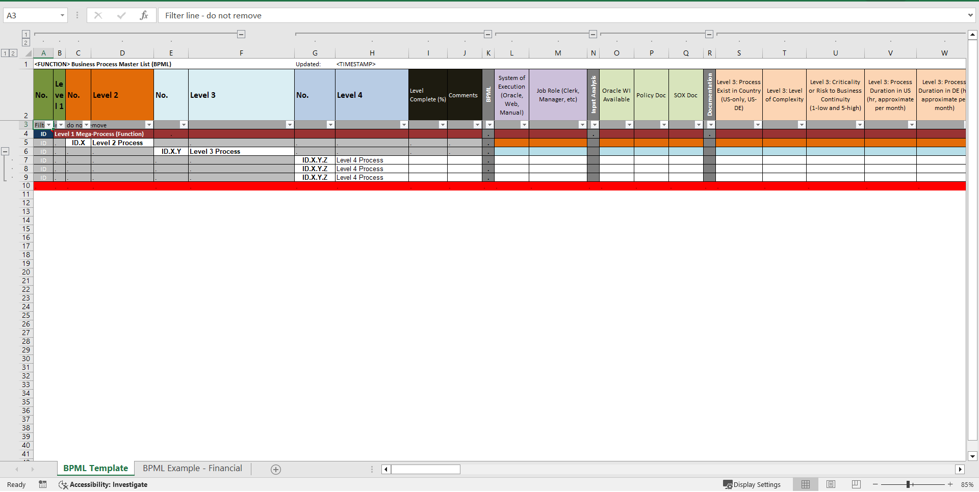 Business Process Master List BPML Template Excel Workbook XLSX 
