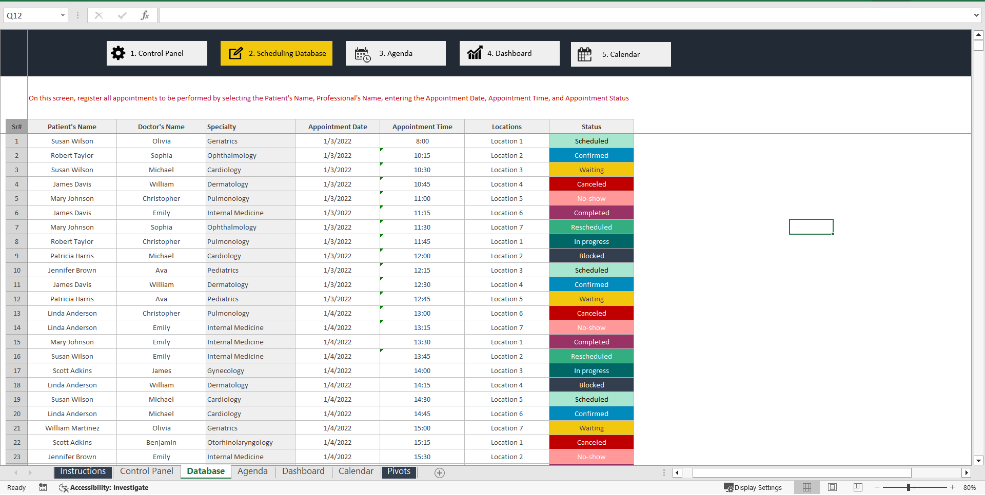 Appointment Management for Medical Clinics Template Excel XLS