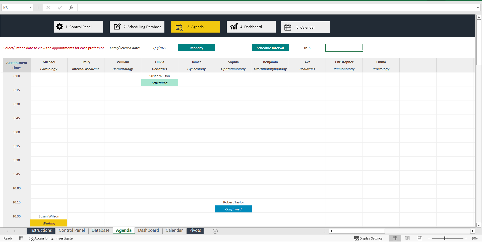 Appointment Management for Medical Clinics Template Excel XLS