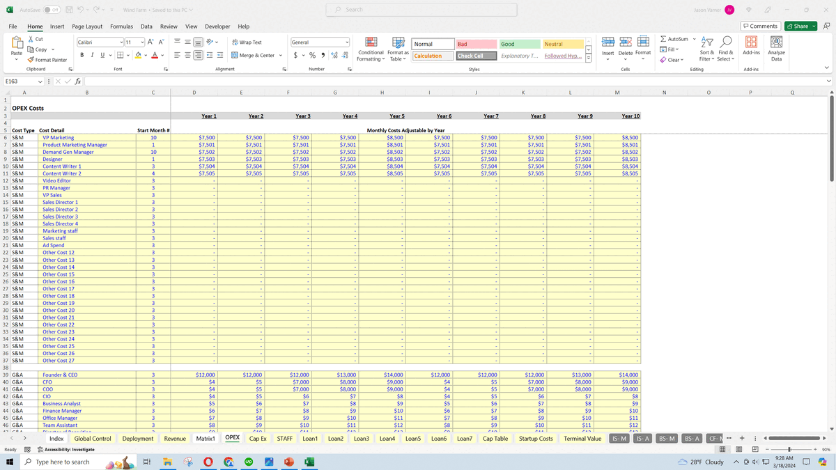 Wind Farm Financial Feasibility Study Template Excel XLS