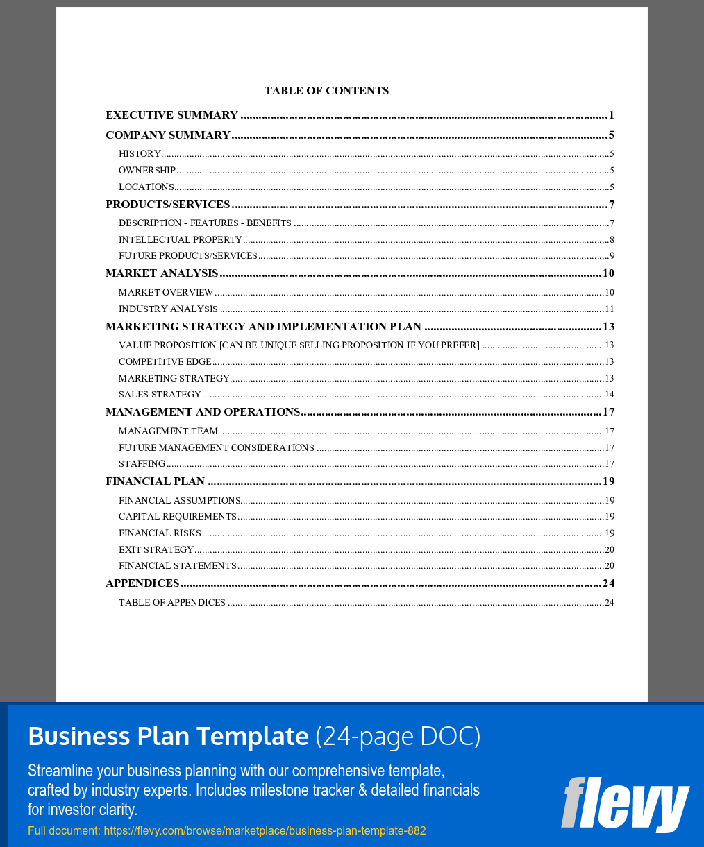Word Template Business Plan Template 24 page Word Document Flevy