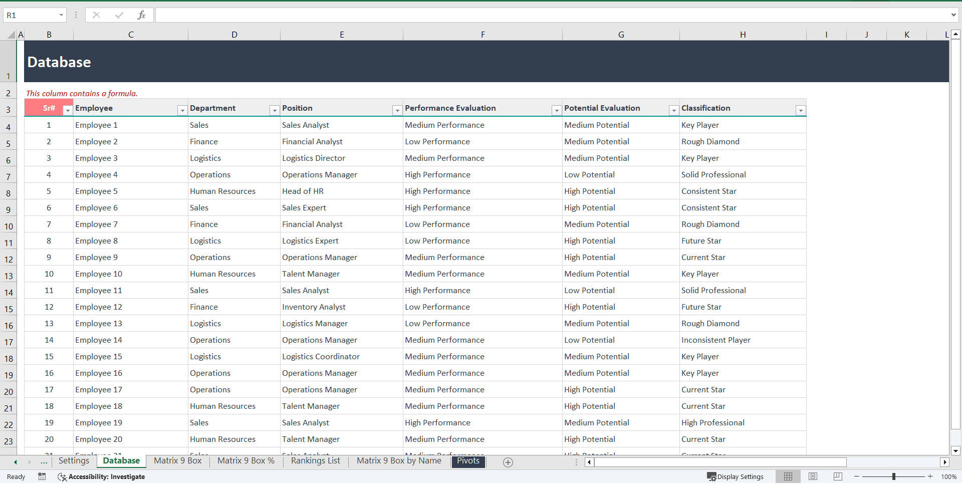 9 Box Grid Excel Model Template Excel XLS