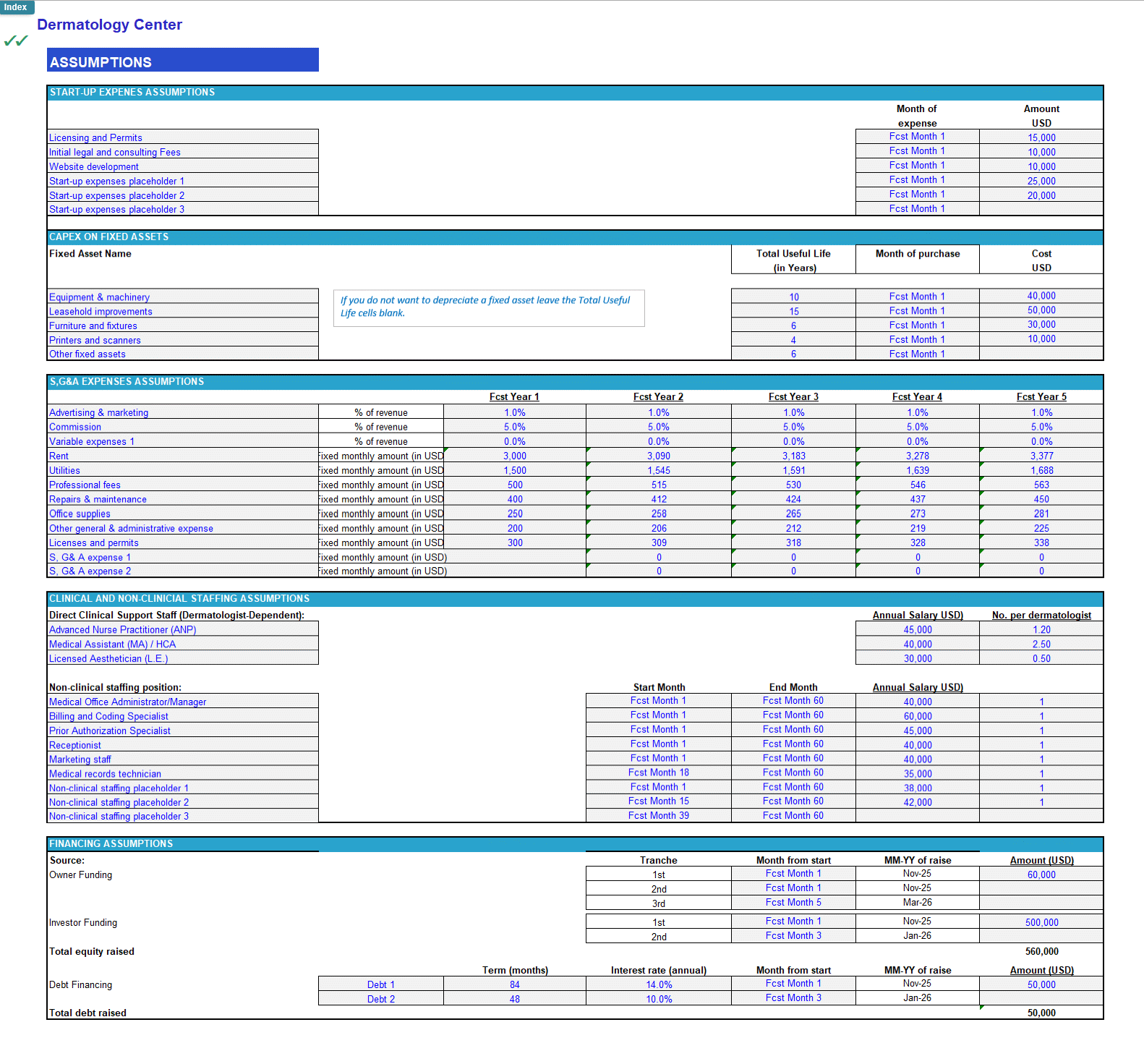 Dermatology Center Financial Projection & Valuation Model Template ...