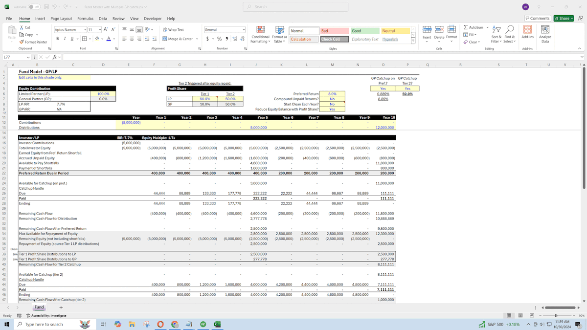 GP/LP Fund Structure with Multiple GP Catch-ups Template Excel XLS