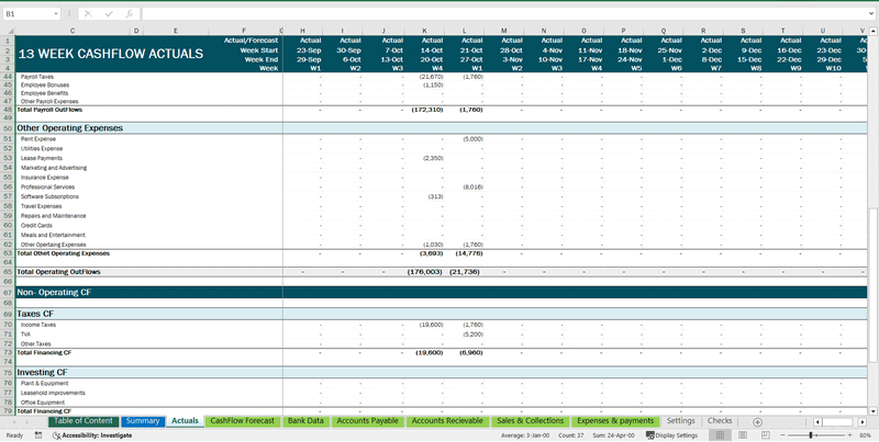 13-Week Cash Flow Forecast Template Excel XLS